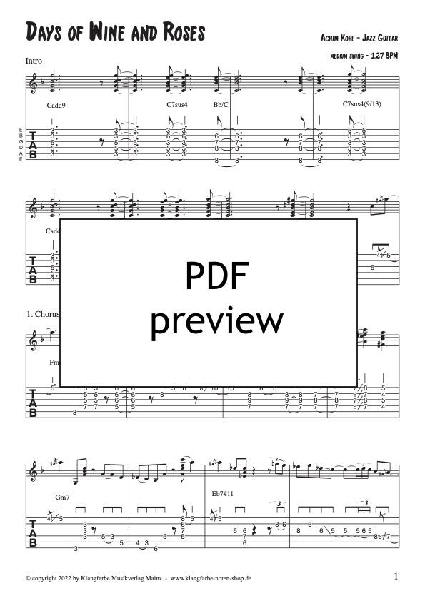 Klangfarbe Musikverlag Noten Shop - Jazzgitarren Solo - Achim Kohl